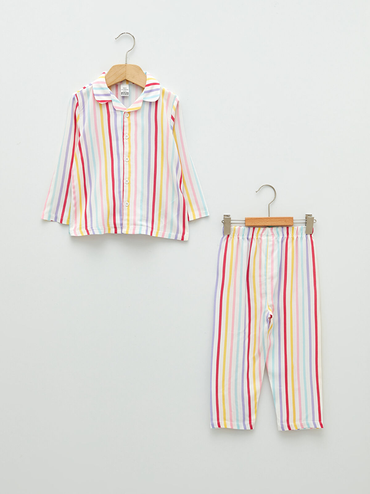 Polo Yaka Uzun Kollu Çizgili Kız Bebek Pijama Takımı 2'li