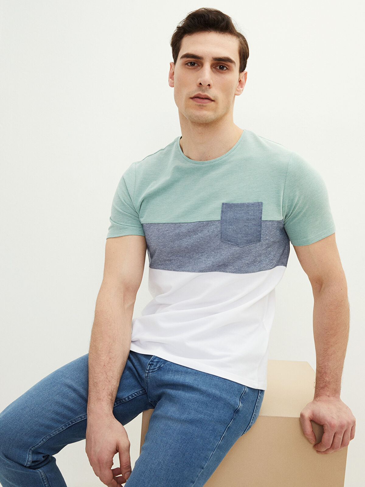 LCW VISION Bisiklet Yaka Kısa Kollu Renk Bloklu Pike Erkek Tişört