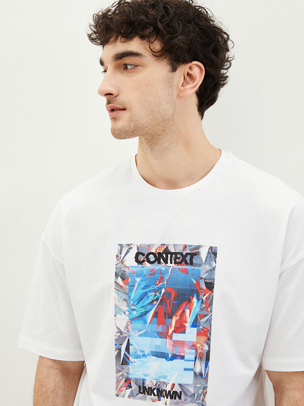 LCW CASUAL Oversize Bisiklet Yaka Kısa Kollu Baskılı Penye Erkek Tişört