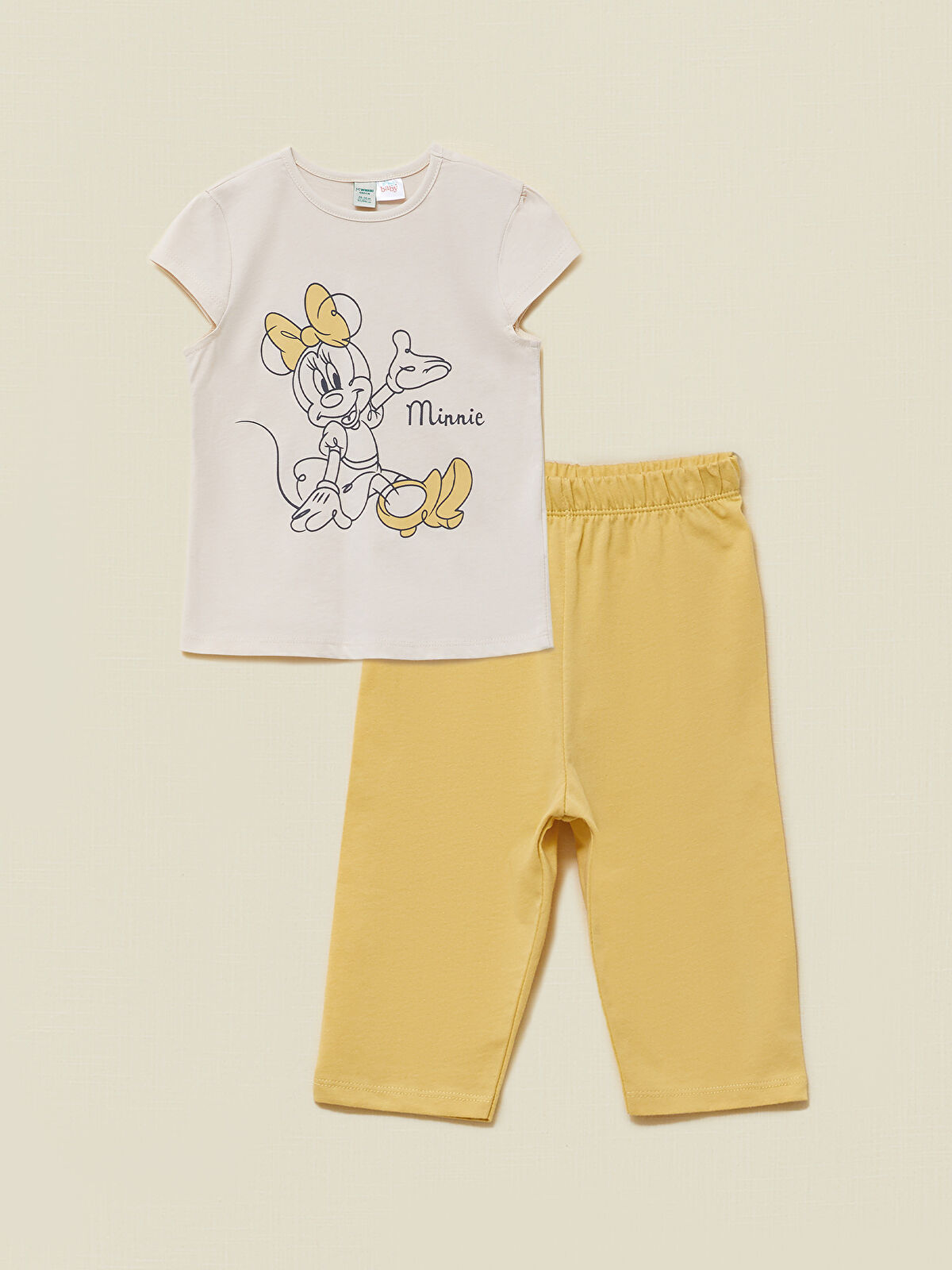 LCW GREEN Bisiklet Yaka Kısa Kollu Minnie Mouse Baskılı Organik Pamuklu Kız Bebek Pijama Takımı 2'li