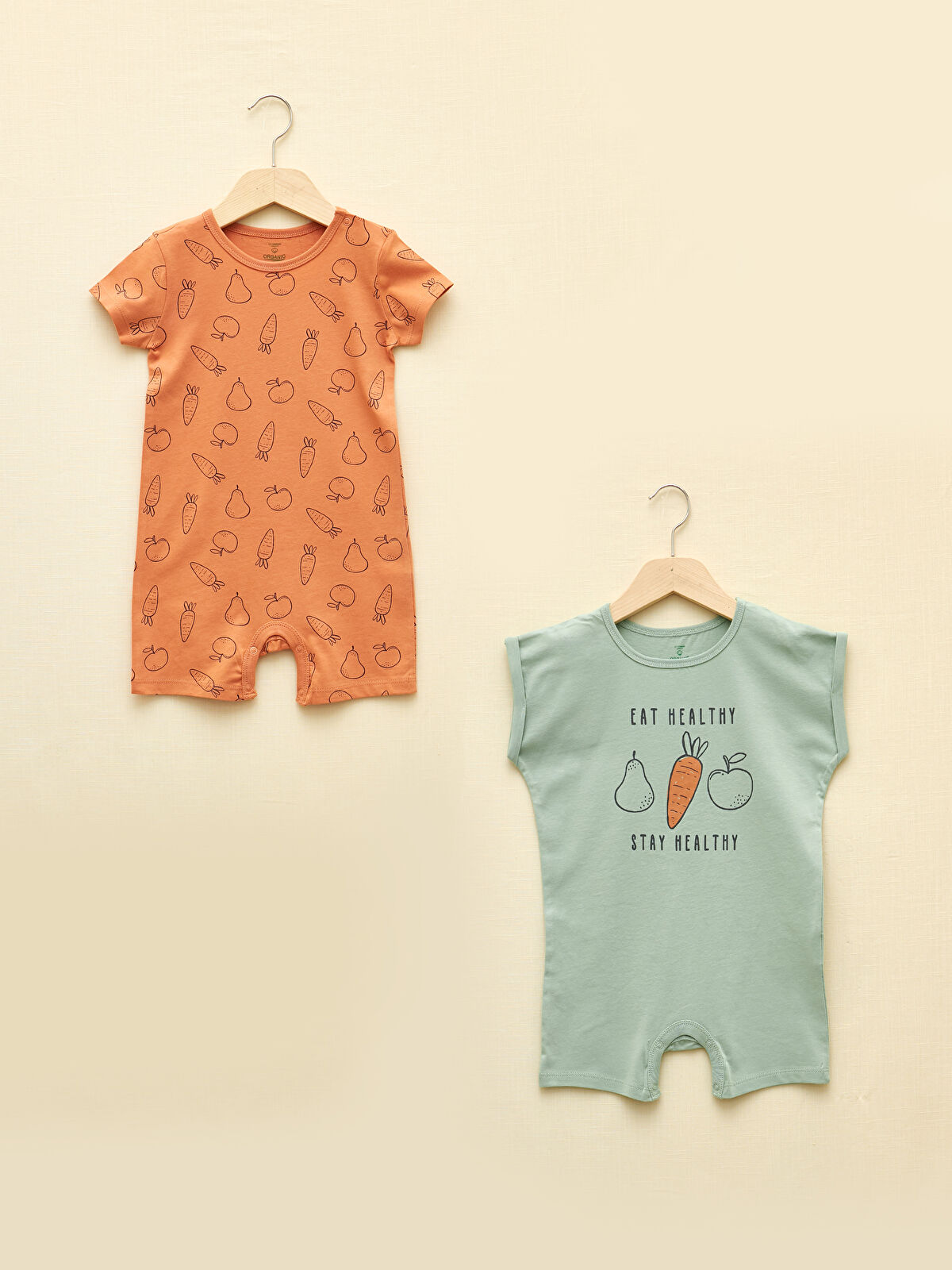 LCW GREEN Bisiklet Yaka Kısa Kollu Baskılı Organik Pamuklu Erkek Bebek Tulum 2'li