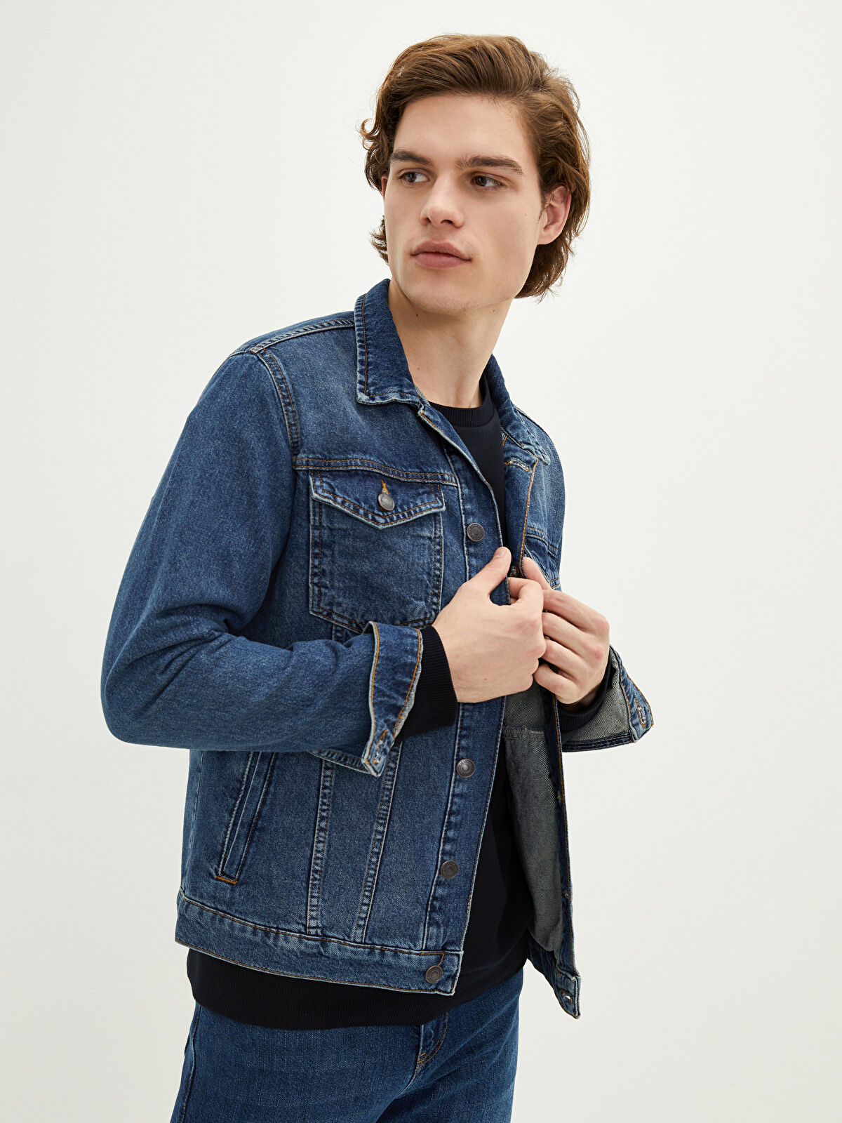 Standart Kalıp Uzun Kollu Erkek Jean Ceket