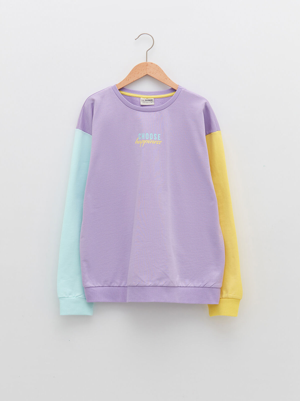 Bisiklet Yaka Renk Bloklu Uzun Kollu Kız Çocuk Sweatshirt