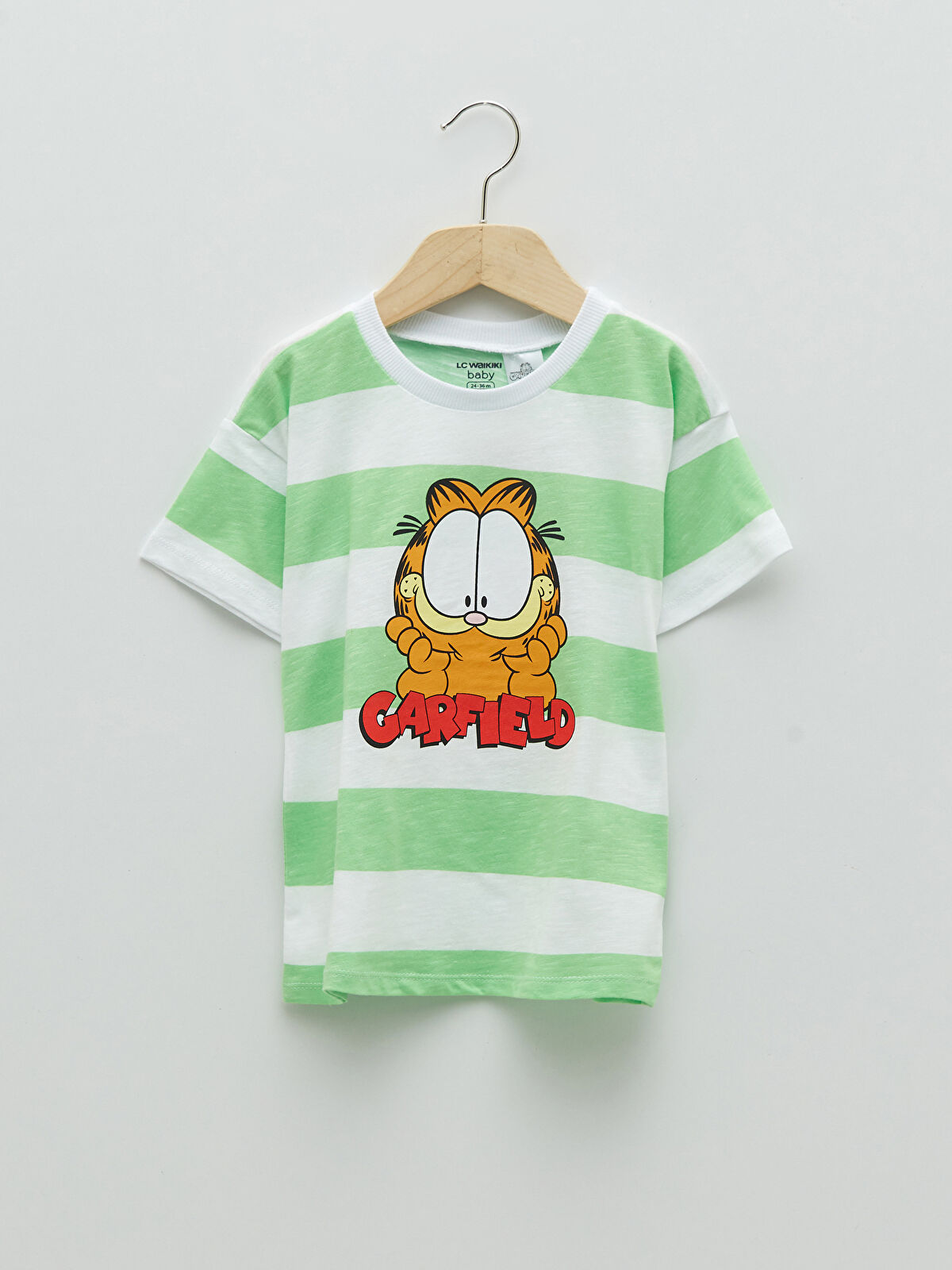 Bisiklet Yaka Kısa Kollu Garfield Baskılı Erkek Bebek Tişört