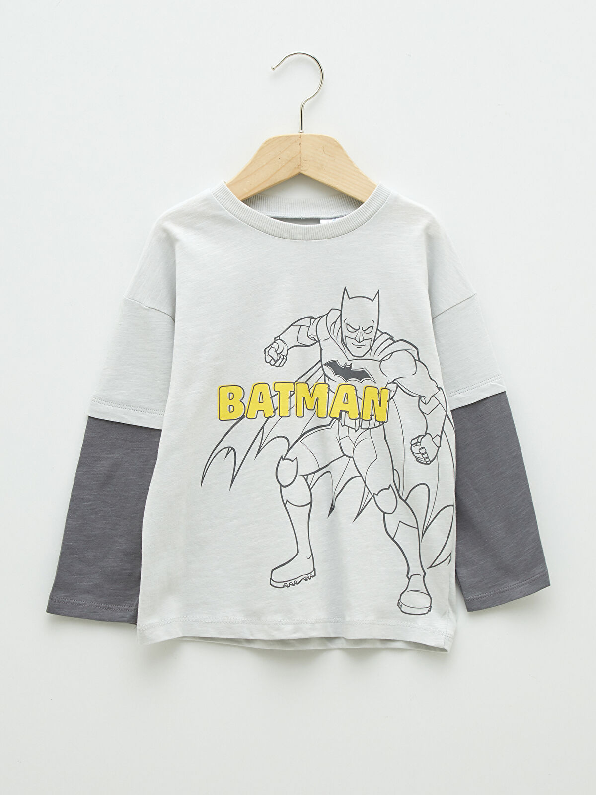 Bisiklet Yaka Uzun Kollu Batman Baskılı Pamuklu Erkek Bebek Tişört Bisiklet Yaka Uzun Kollu Batman Baskılı Pamuklu Erkek Bebek Tişört