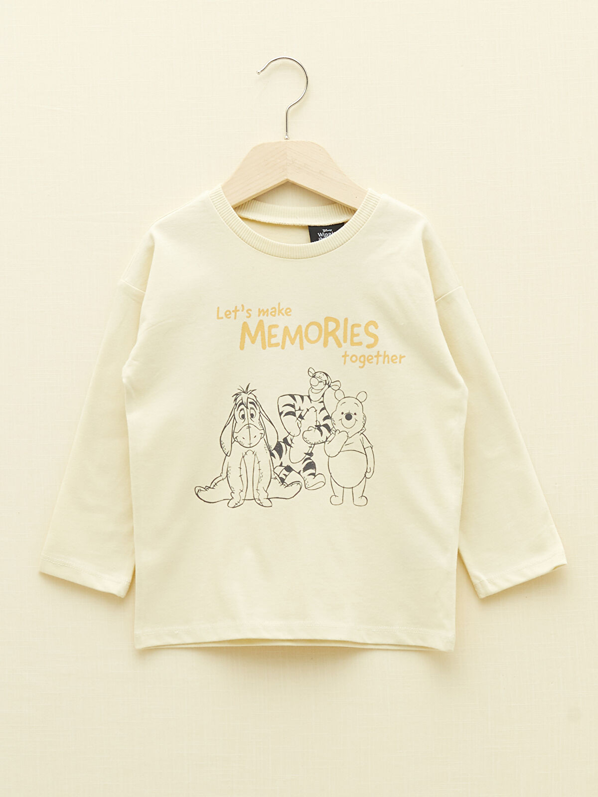 LCW GREEN Bisiklet Yaka Uzun Kollu Winnie the Pooh Baskılı Organik Pamuklu Erkek Bebek Tişört