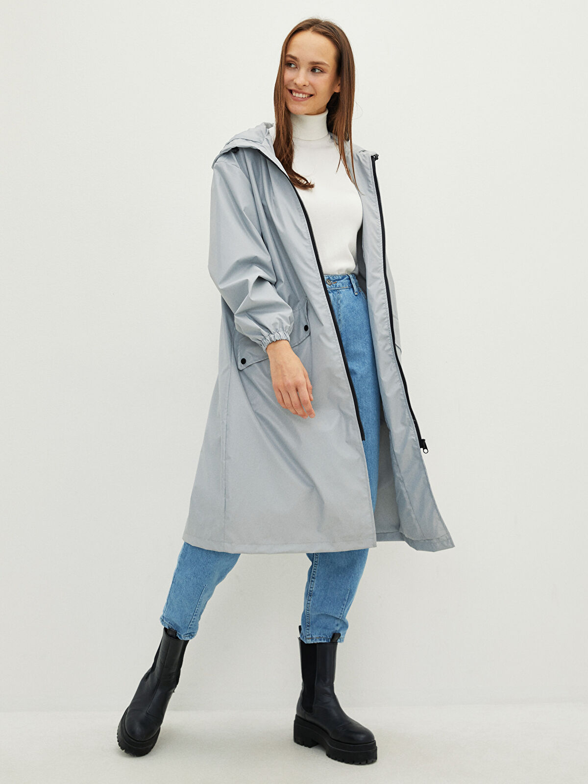 MODEST Kapüşonlu Düz Uzun Kollu Balıkçı Kumaş Kadın Mont MODEST Kapüşonlu Düz Uzun Kollu Balıkçı Kumaş Kadın Mont