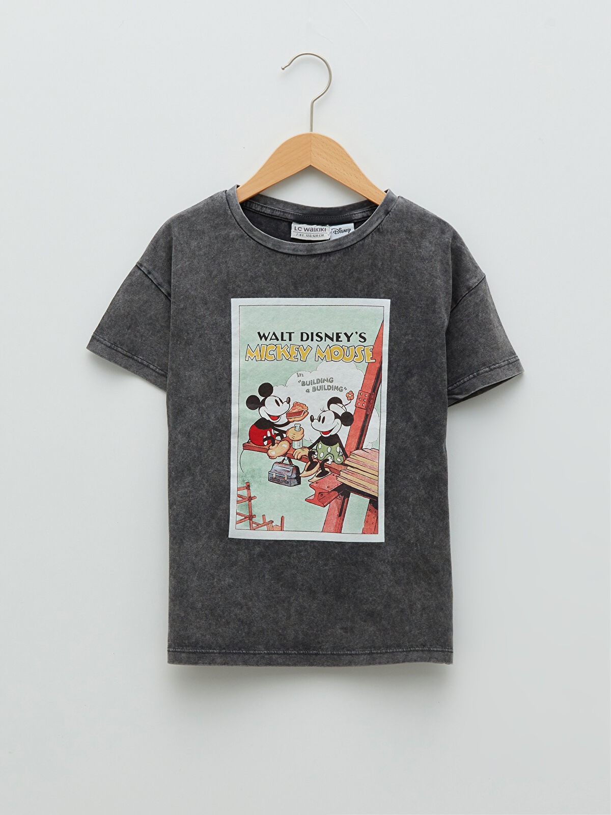 Bisiklet Yaka Minnie ve Mickey Mouse Baskılı Kısa Kollu Pamuklu Kız Çocuk Tişört