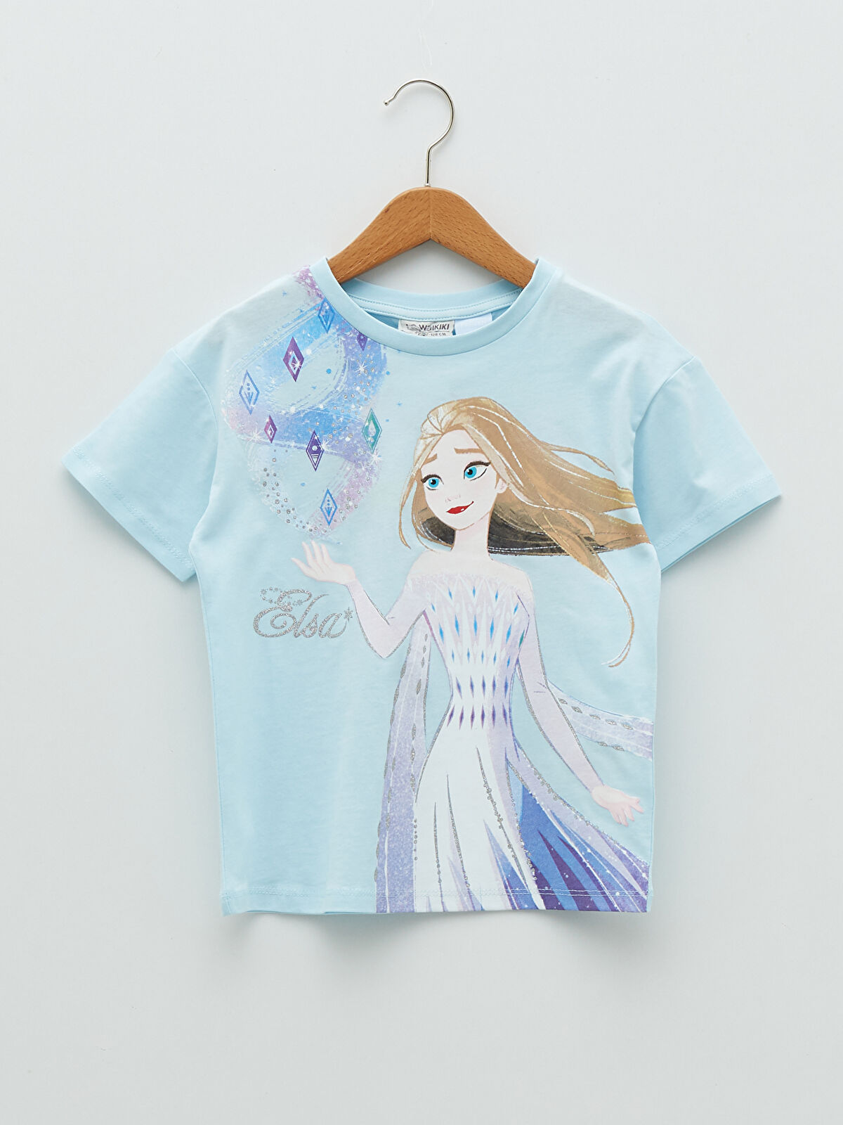 Bisiklet Yaka Kısa Kollu Elsa Baskılı Kız Çocuk Tişört