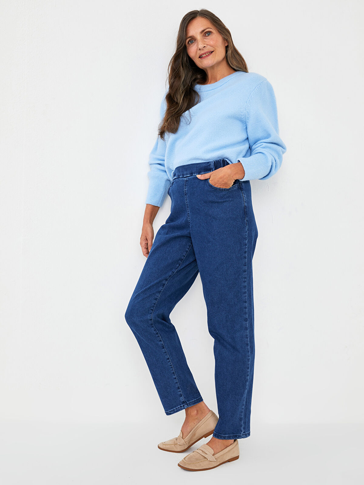 LCW GRACE Beli Lastikli Düz Cep Detaylı Kadın Rodeo Jean Pantolon