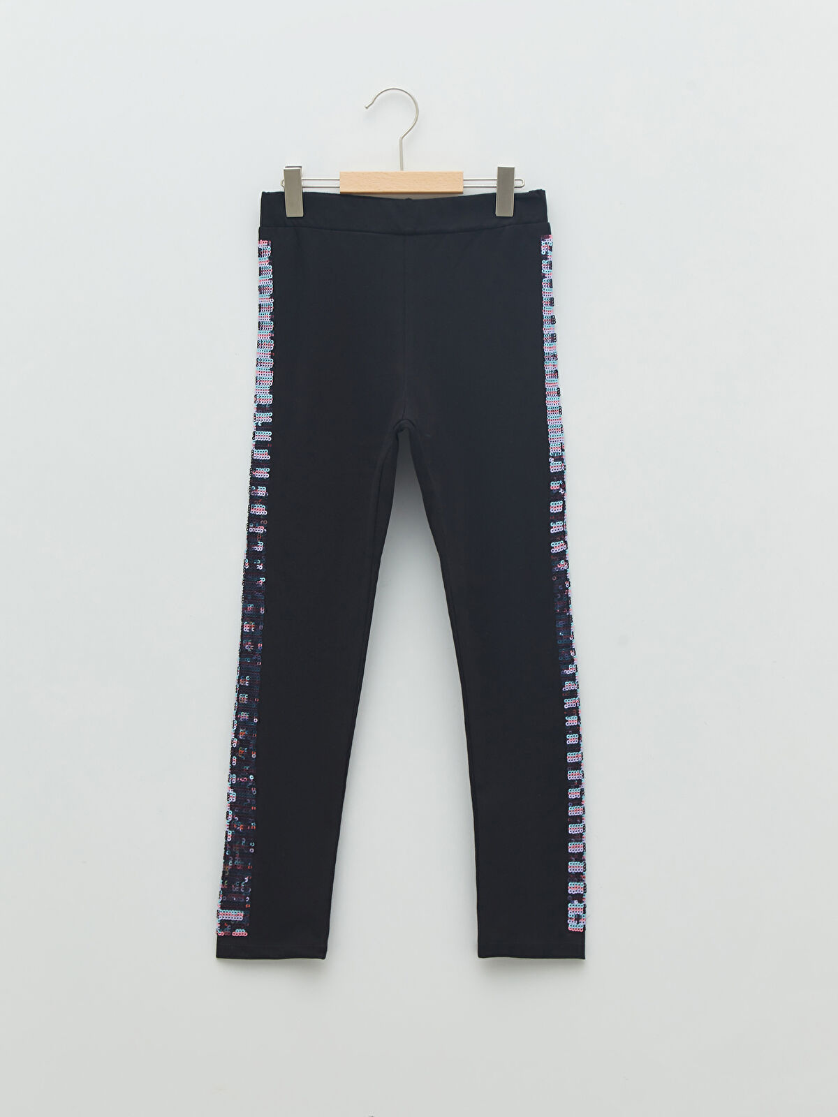 Beli Lastikli Pul İşlemeli Pamuklu Kız Çocuk Uzun Tayt