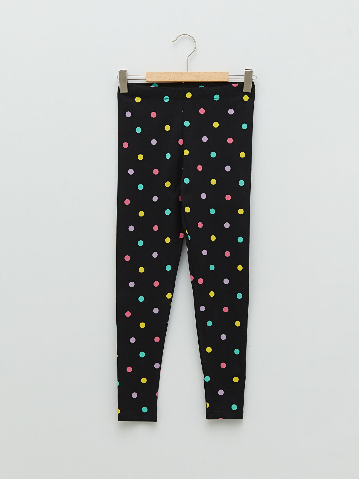 Beli Lastikli Puantiyeli Pamuklu Kız Çocuk Uzun Tayt