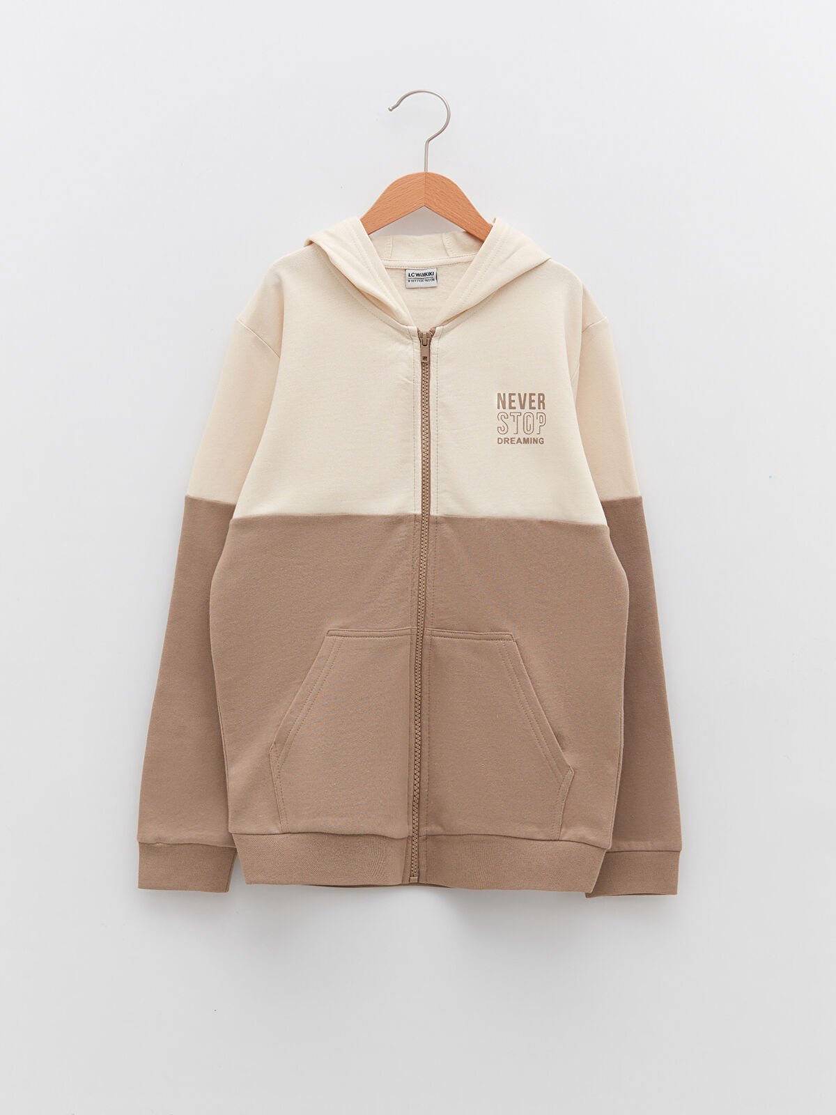 Kapüşonlu Renk Bloklu Uzun Kollu Erkek Çocuk Fermuarlı Sweatshirt