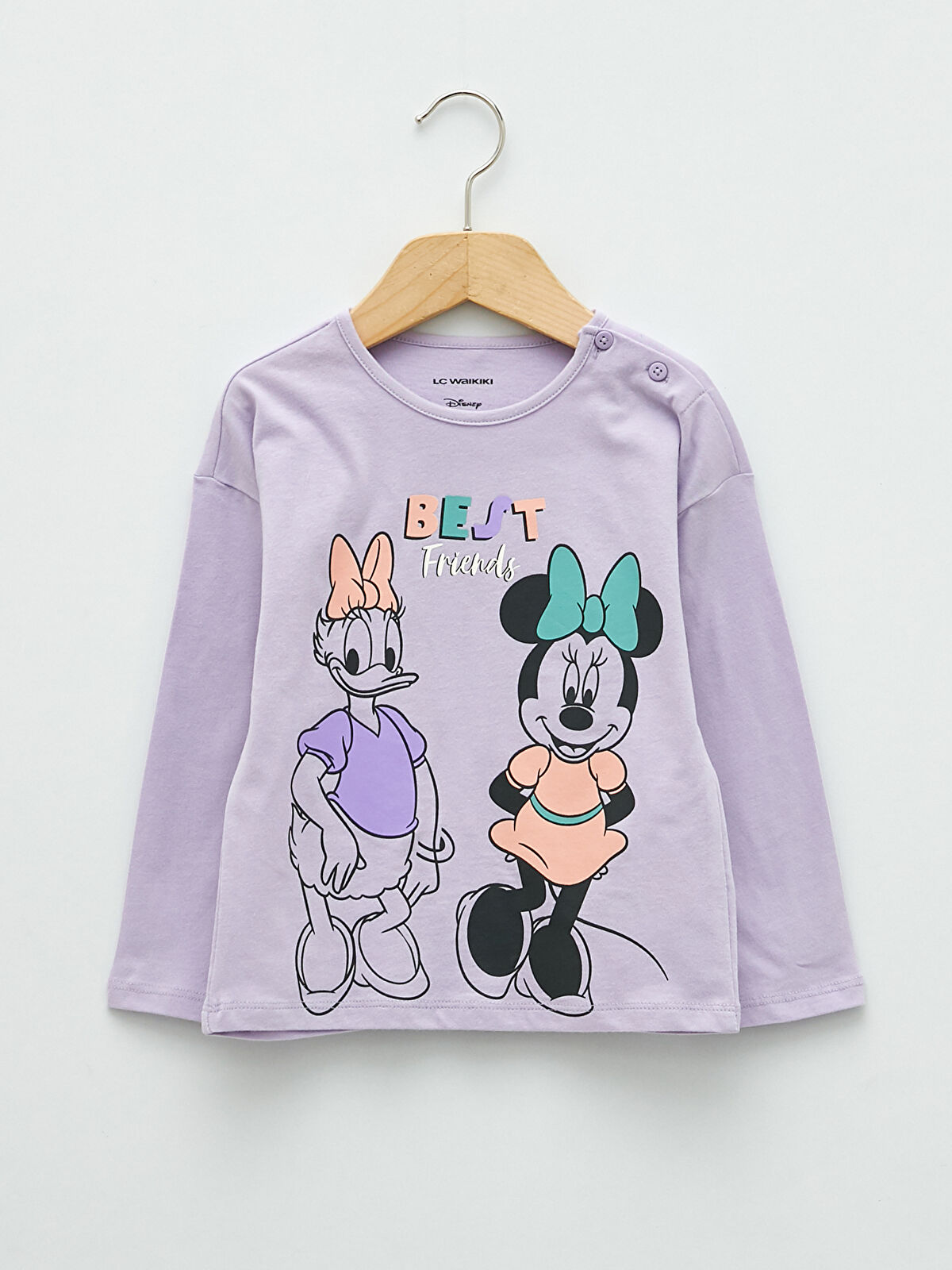 Bisiklet Yaka Uzun Kollu Minnie Mouse ve Daisy Duck Baskılı Kız Bebek Tişört