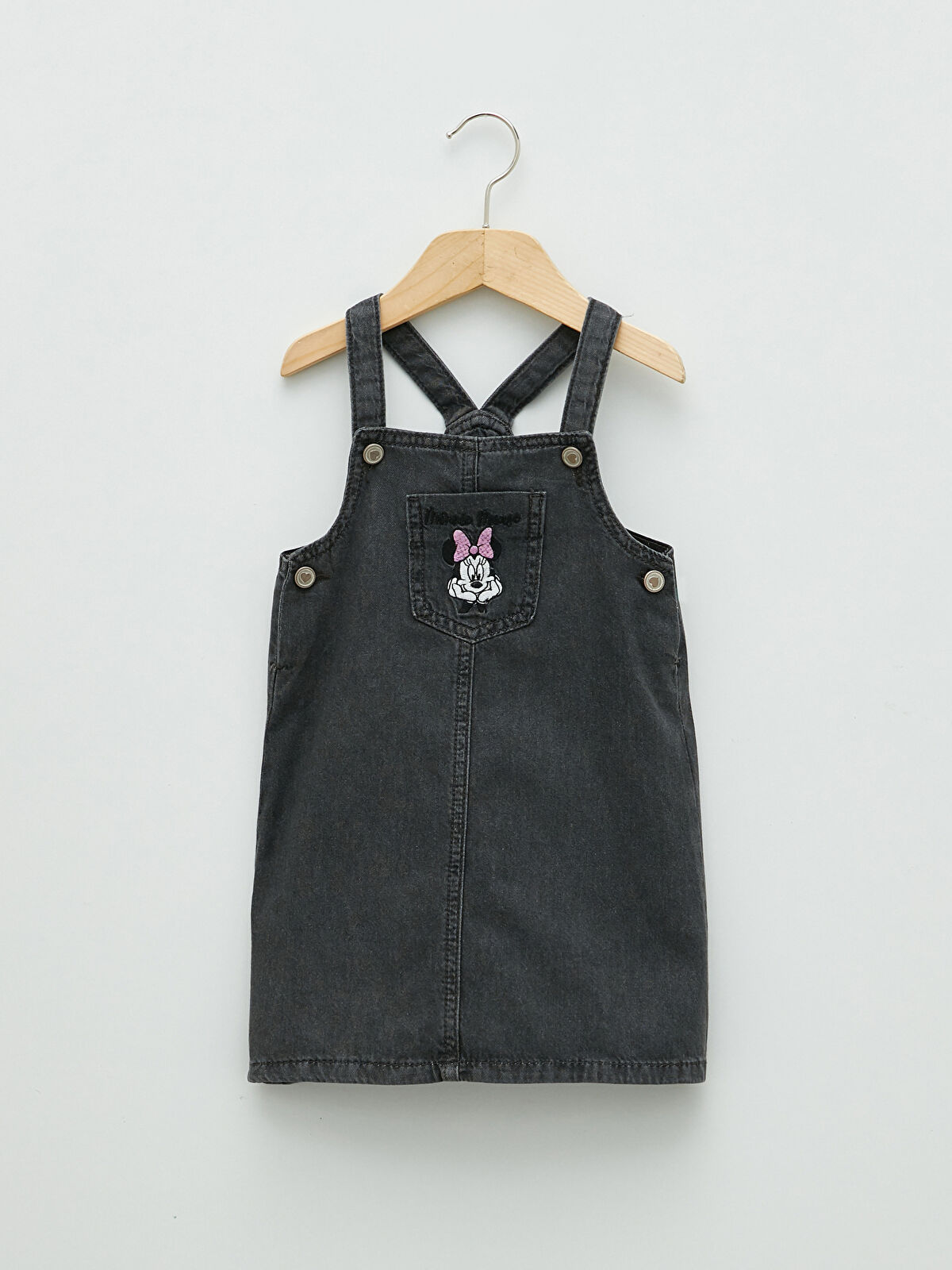Minnie Mouse Baskılı Pamuklu Kız Bebek Jean Elbise