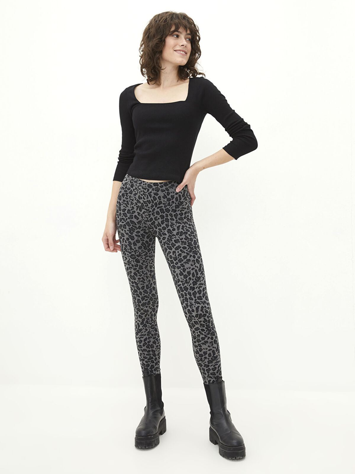 LCW CASUAL Beli Lastikli Desenli Pamuklu Kadın Tayt