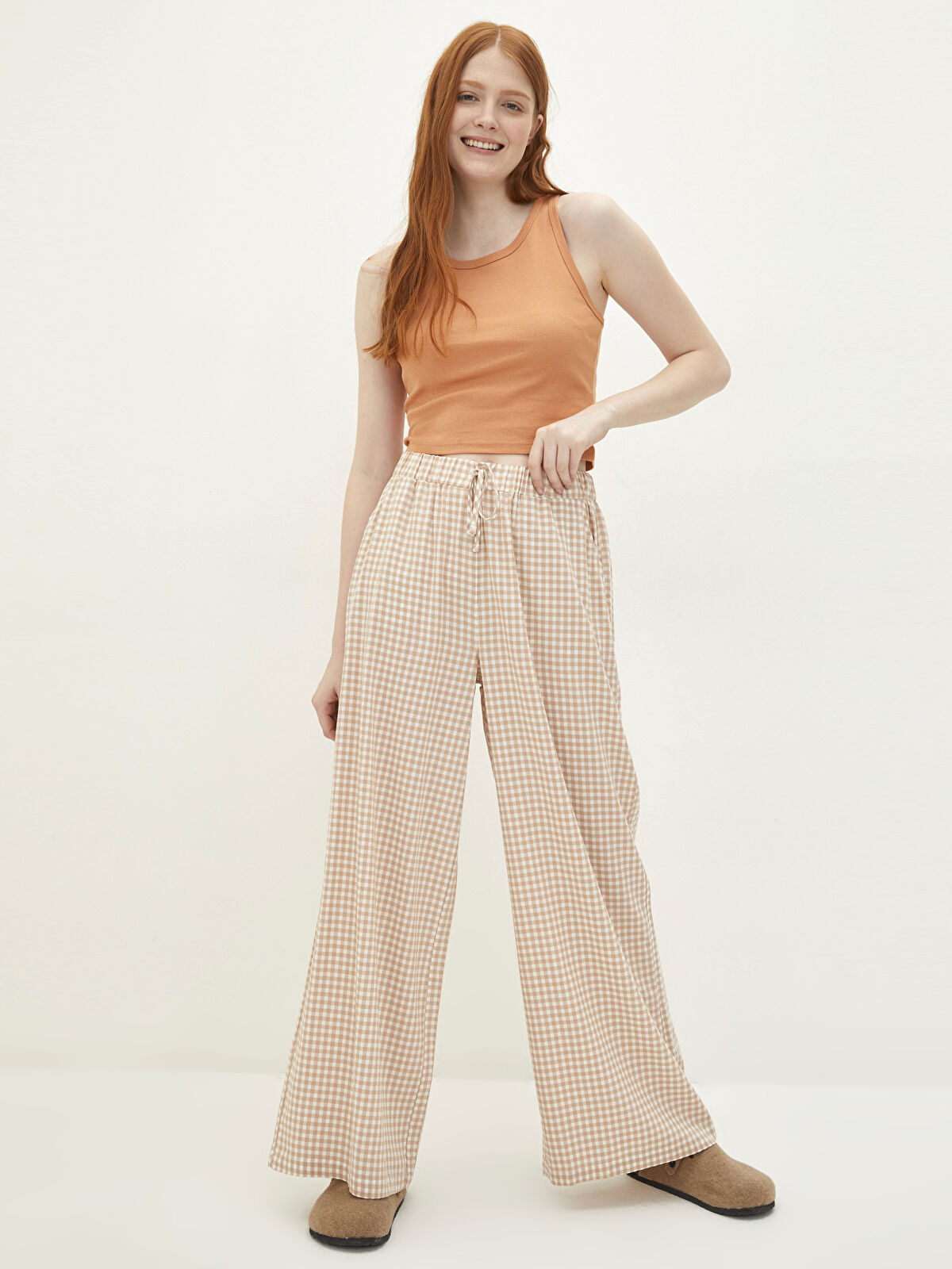 LCW DREAM Beli Lastikli Ekose Gabardin Kumaş Kadın Pijama Alt