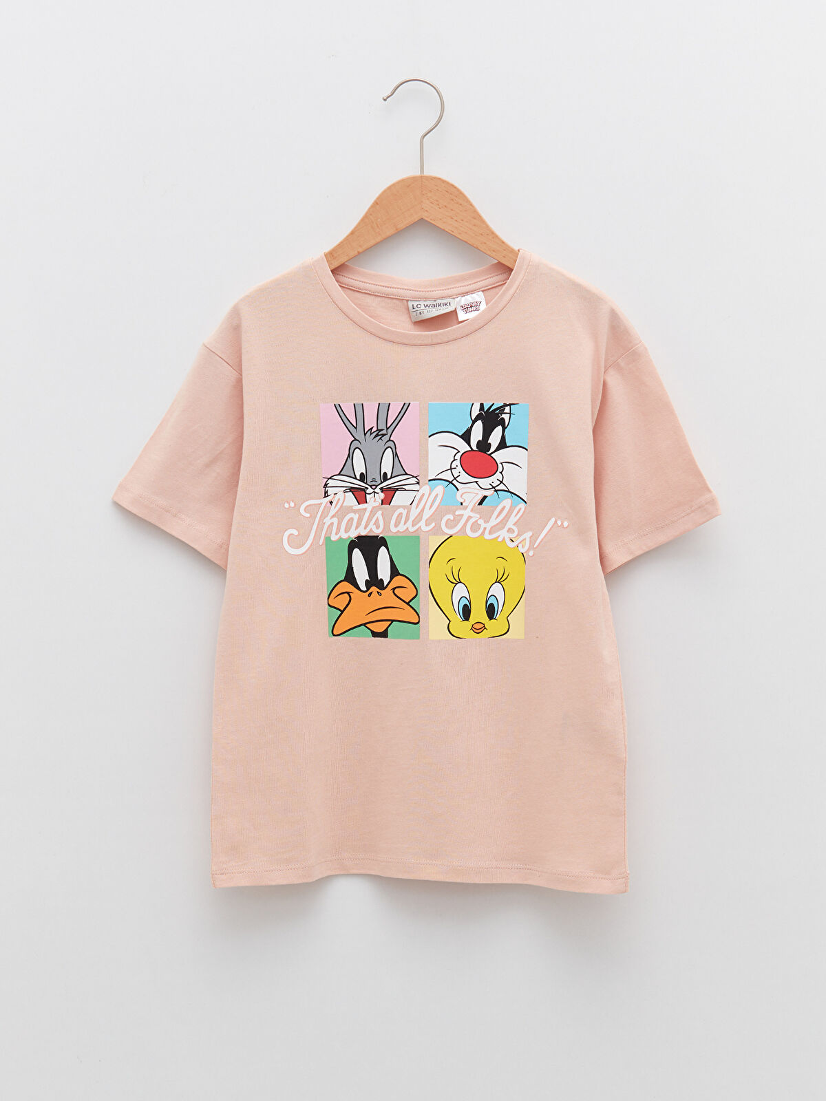 Bisiklet Yaka Looney Tunes Baskılı Kısa Kollu Pamuklu Kız Çocuk Tişört