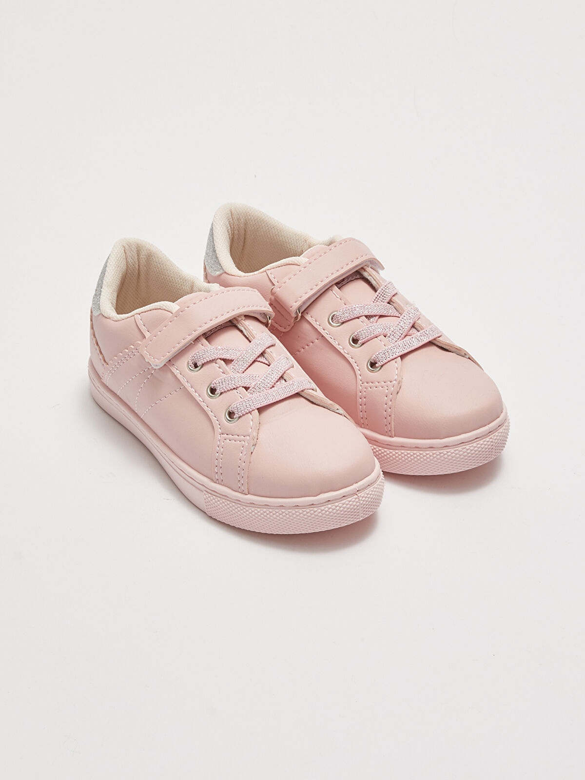 Deri Görünümlü Bağcık ve Cırt Cırtlı Kız Çocuk Spor Ayakkabı