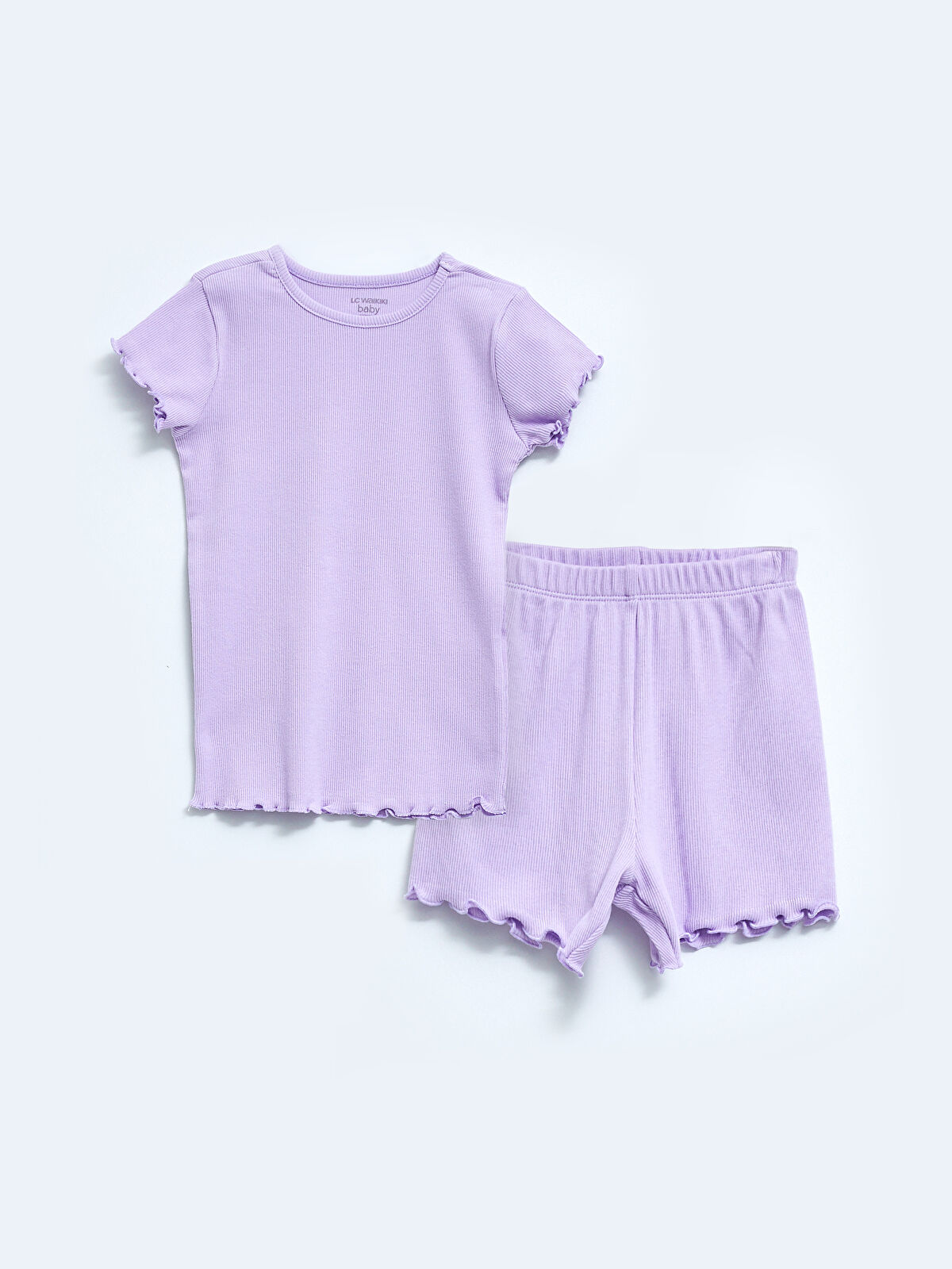 Bisiklet Yaka Kısa Kollu Basic Pamuklu Kız Bebek Pijama Takımı 2'li