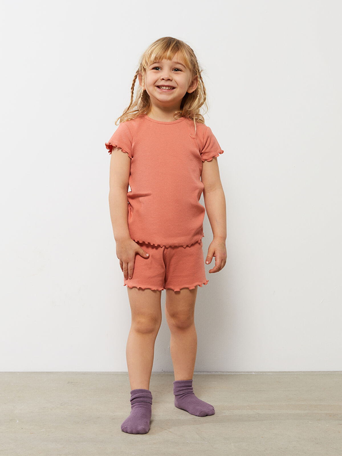 Bisiklet Yaka Kısa Kollu Basic Pamuklu Kız Bebek Pijama Takımı 2'li