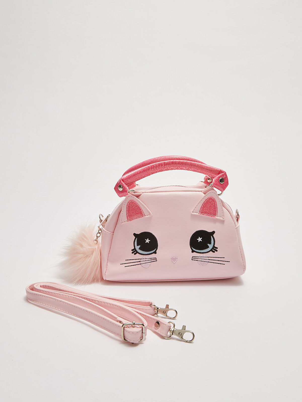 Kız Çocuk 3D Kedi Figürlü Nakışlı Kol Çantası