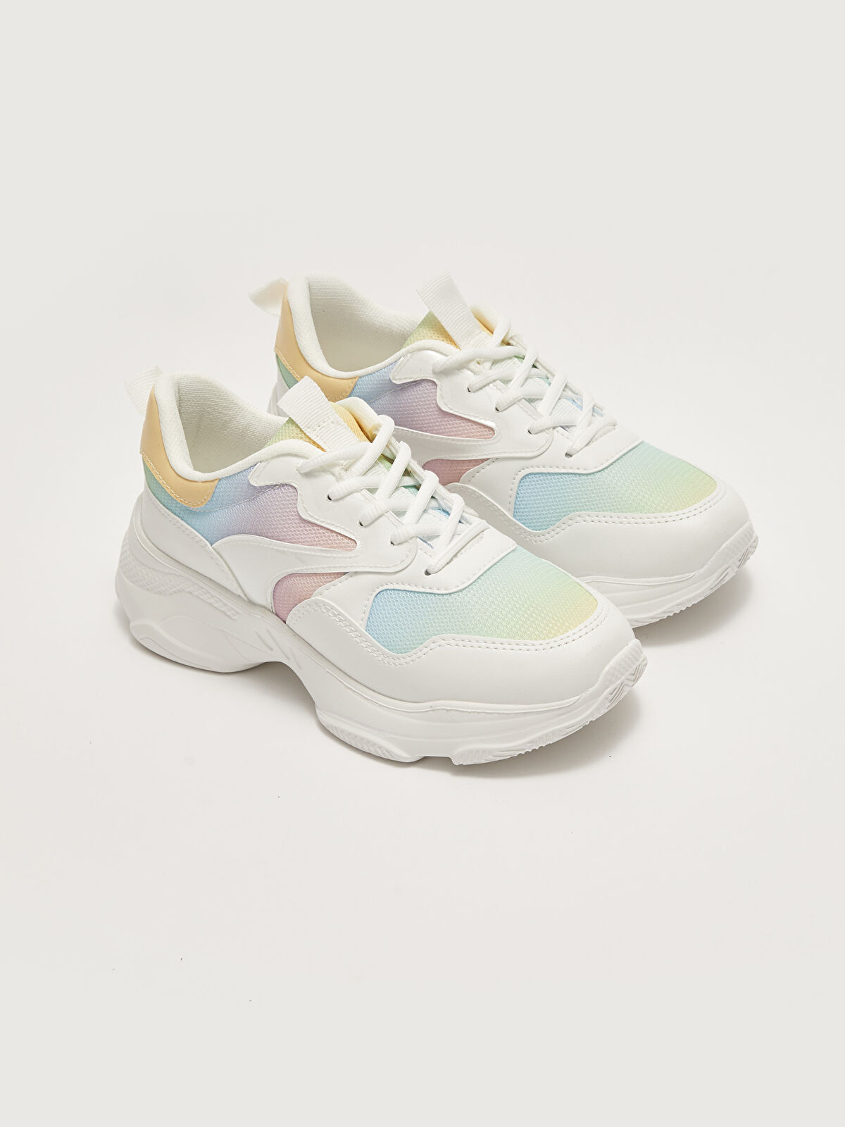 Renk Bloklu Bağcıklı Kalın Taban Kadın Spor Ayakkabı