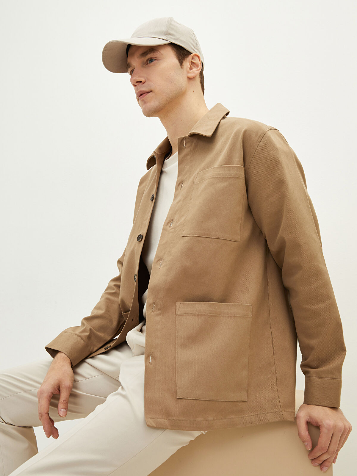 LCW CLASSIC Regular Fit Uzun Kollu Gabardin Erkek Gömlek Ceket