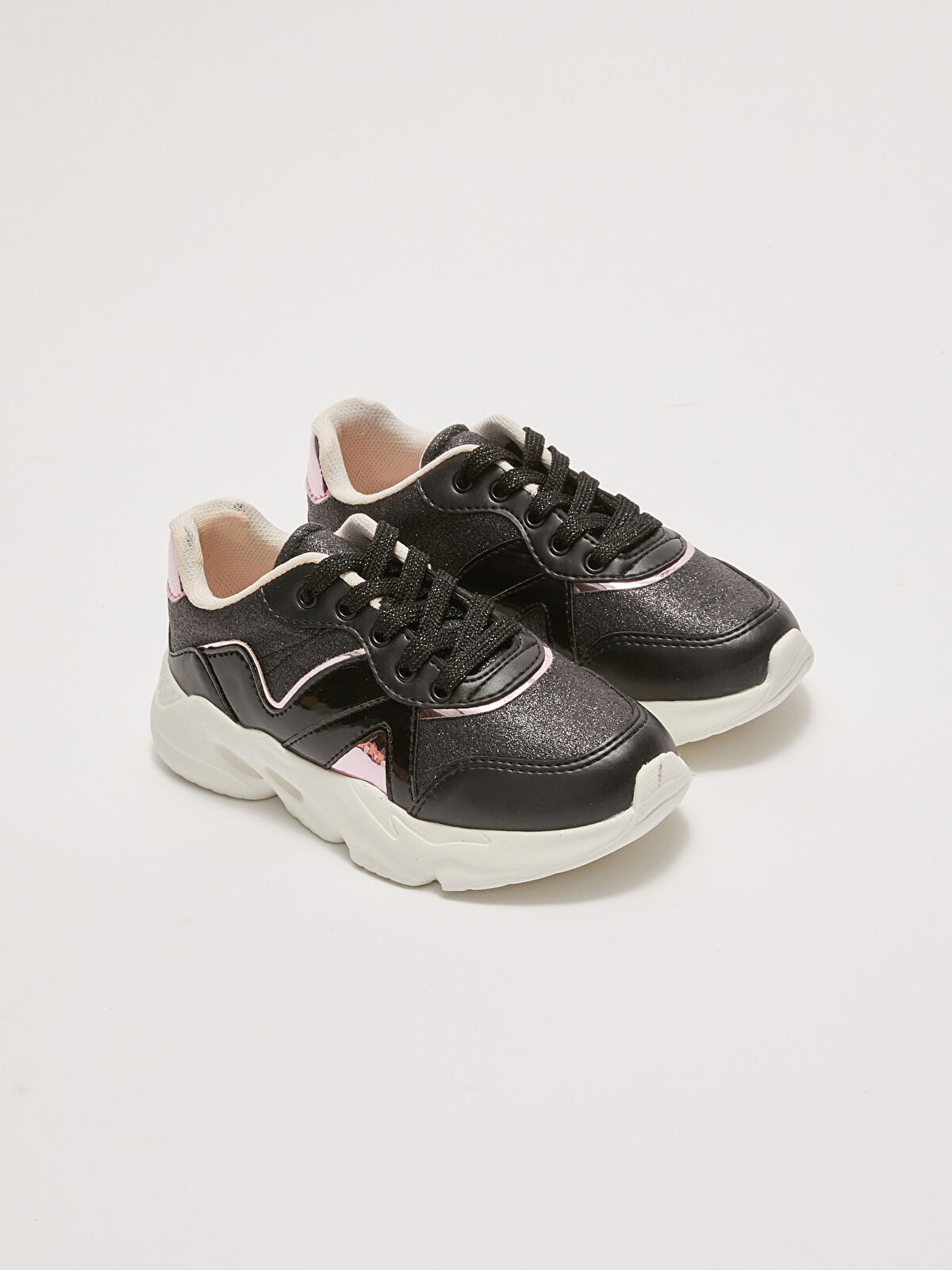 Deri Görünümlü Bağcıklı Kalın Taban Kız Çocuk Spor Ayakkabı