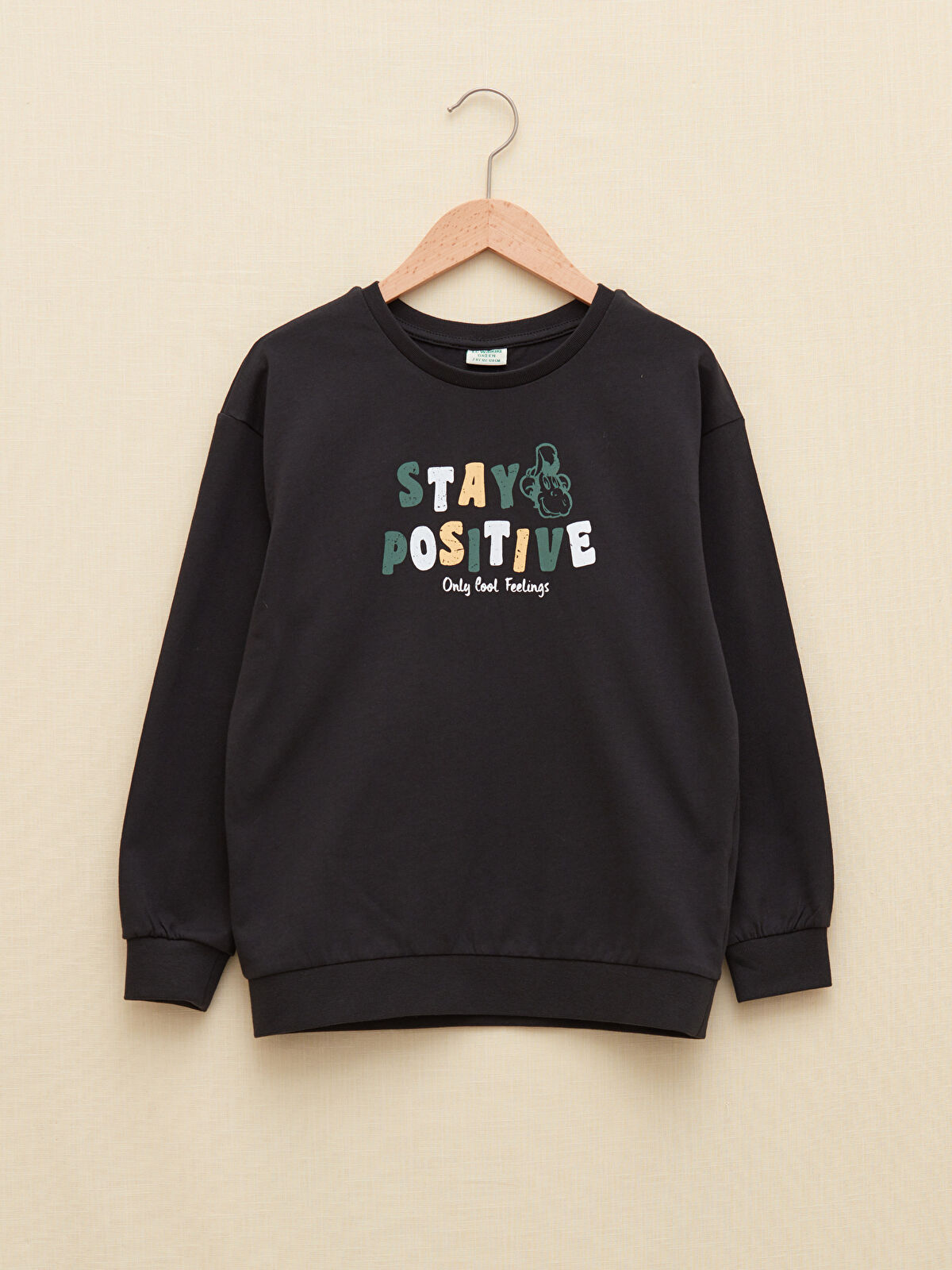 LCW GREEN Bisiklet Yaka Baskılı Uzun Kollu Organik Pamuklu Erkek Çocuk Sweatshirt