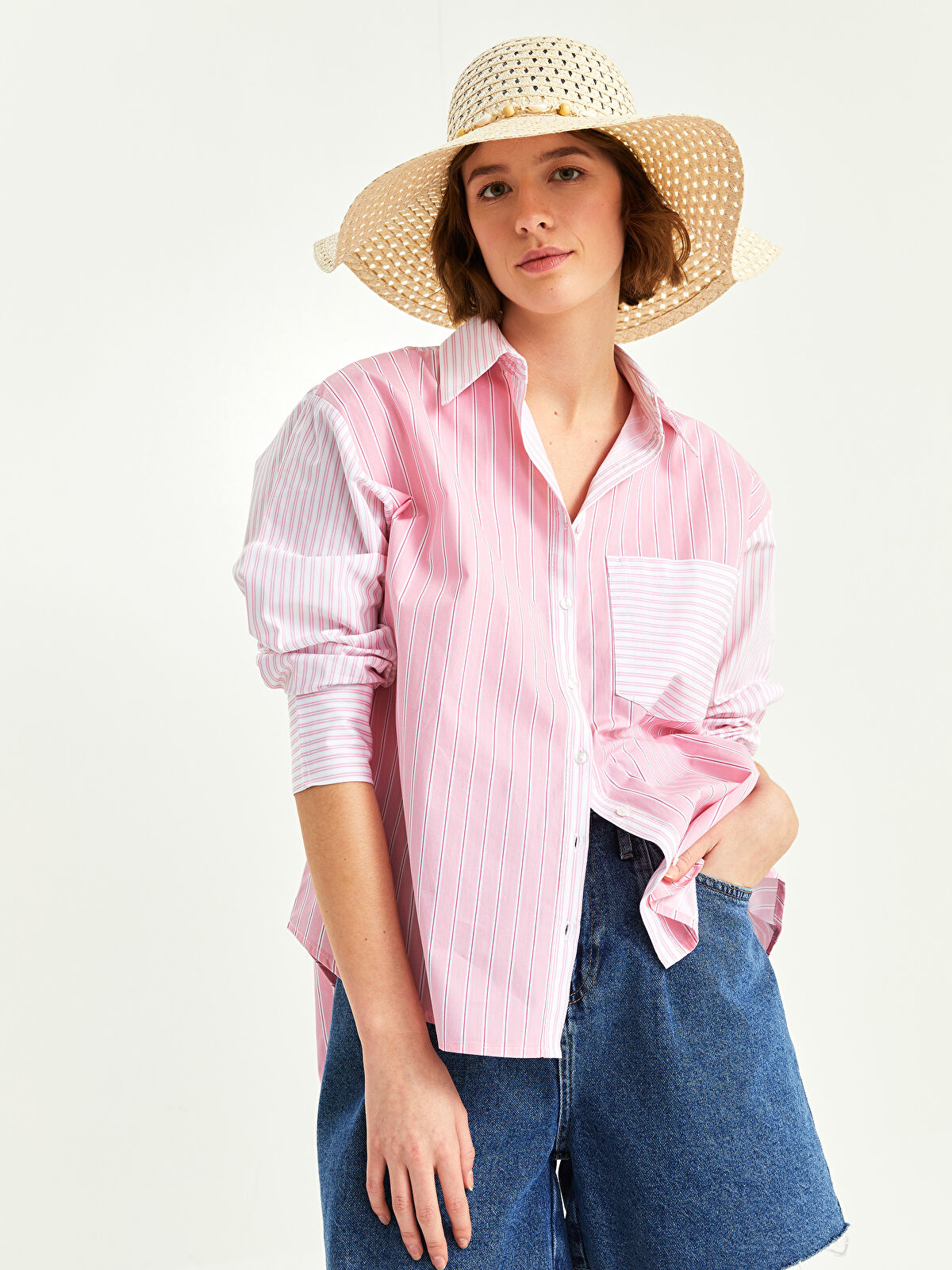 Hasır Kendinden Desenli Kadın Fötr Şapka