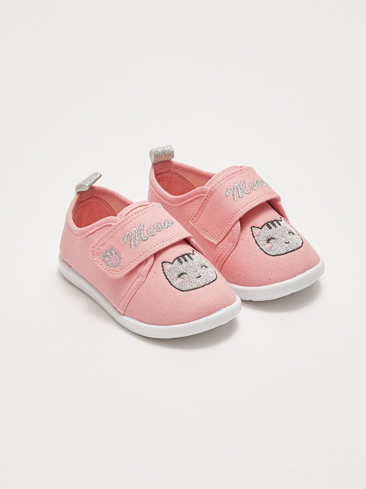 Kedi Nakışlı Cırt Cırtlı Kız Bebek İlk Adım Ayakkabısı