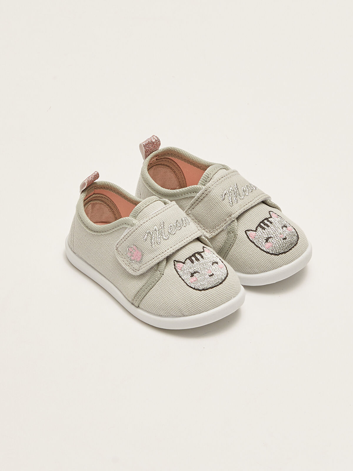 Kedi Nakışlı Cırt Cırtlı Kız Bebek İlk Adım Ayakkabısı