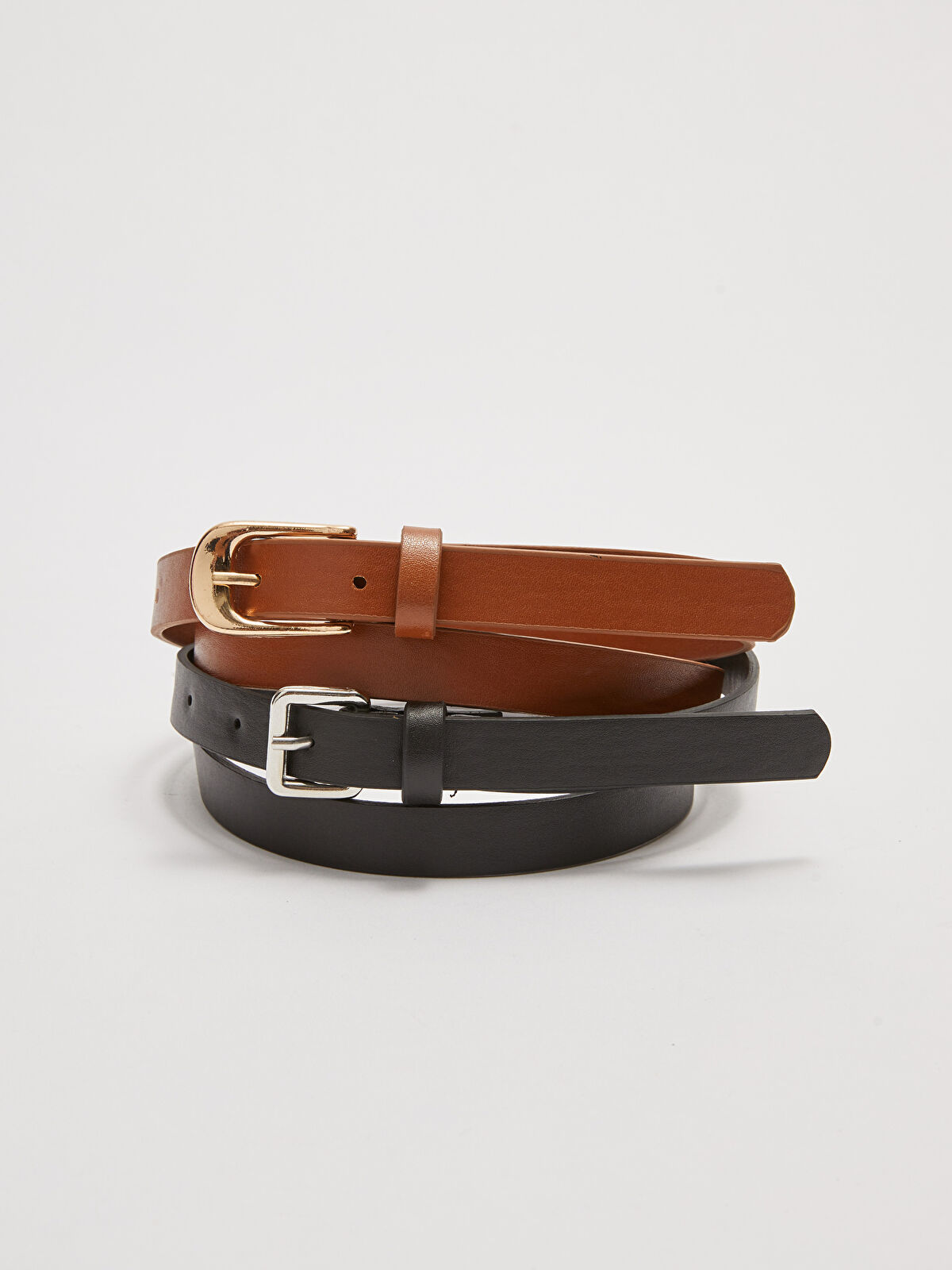 Deri Görünümlü Kadın İnce Kemer 2'li