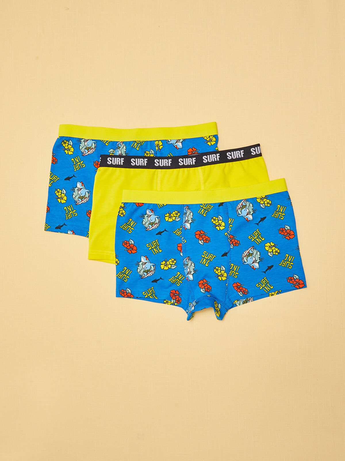 LCW GREEN Beli Lastikli Baskılı Organik Pamuklu Erkek Çocuk Boxer 3'lü