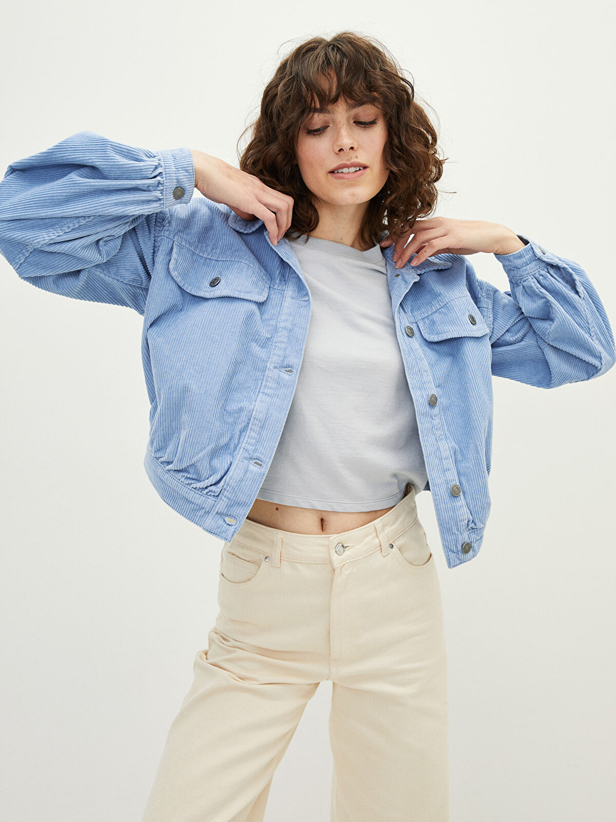 LCW CASUAL Gömlek Yaka Düz Cep Detaylı Uzun Kollu Kadın Ceket