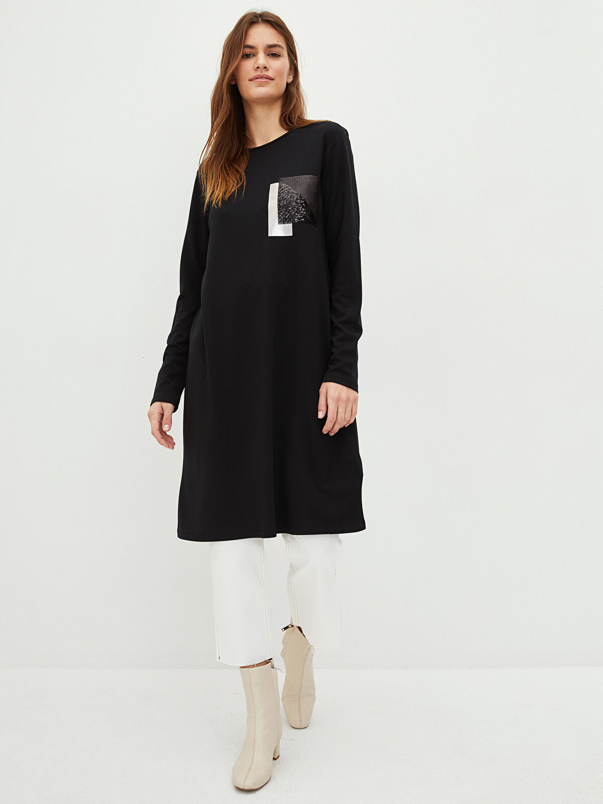 LCW CLASSIC Bisiklet Yaka Pul Payetli Uzun Kollu Kadın Tunik