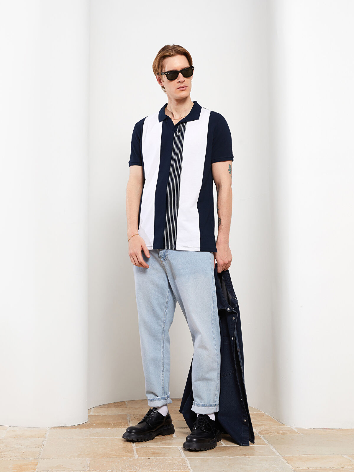 LCW VISION Resort Yaka Kısa Kollu Çizgili Erkek Tişört