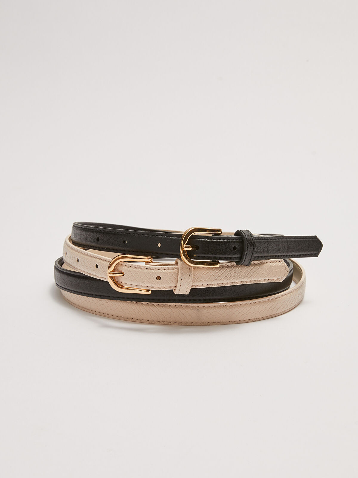 Deri Görünümlü Kadın İnce Kemer 2'li