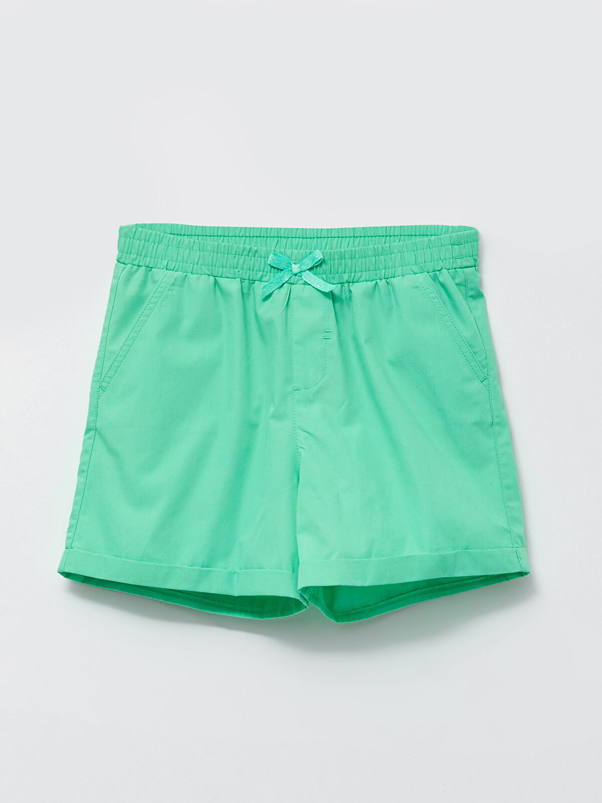 Beli Lastikli Basic Poplin Kız Çocuk Şort
