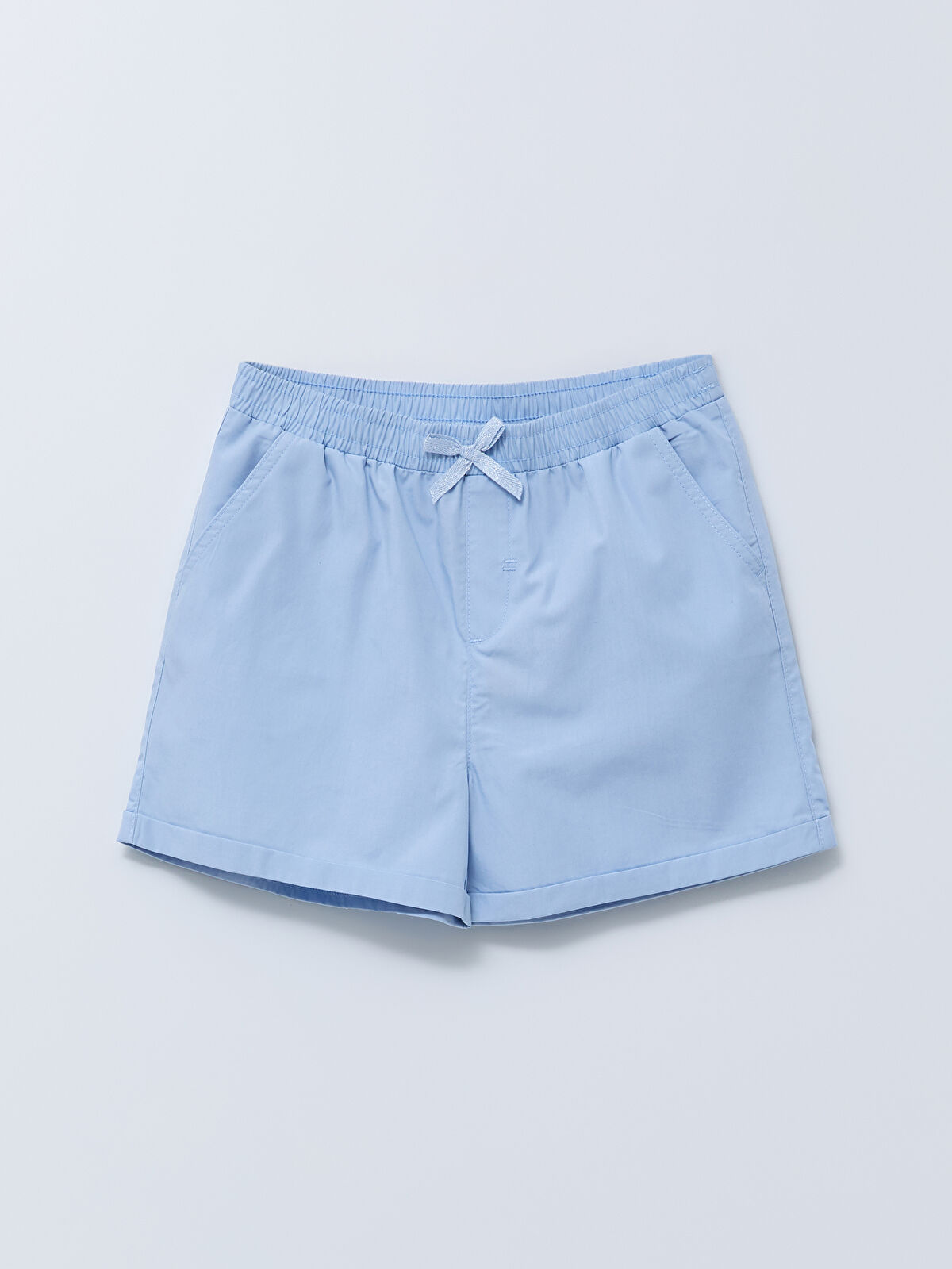 Beli Lastikli Basic Poplin Kız Çocuk Şort