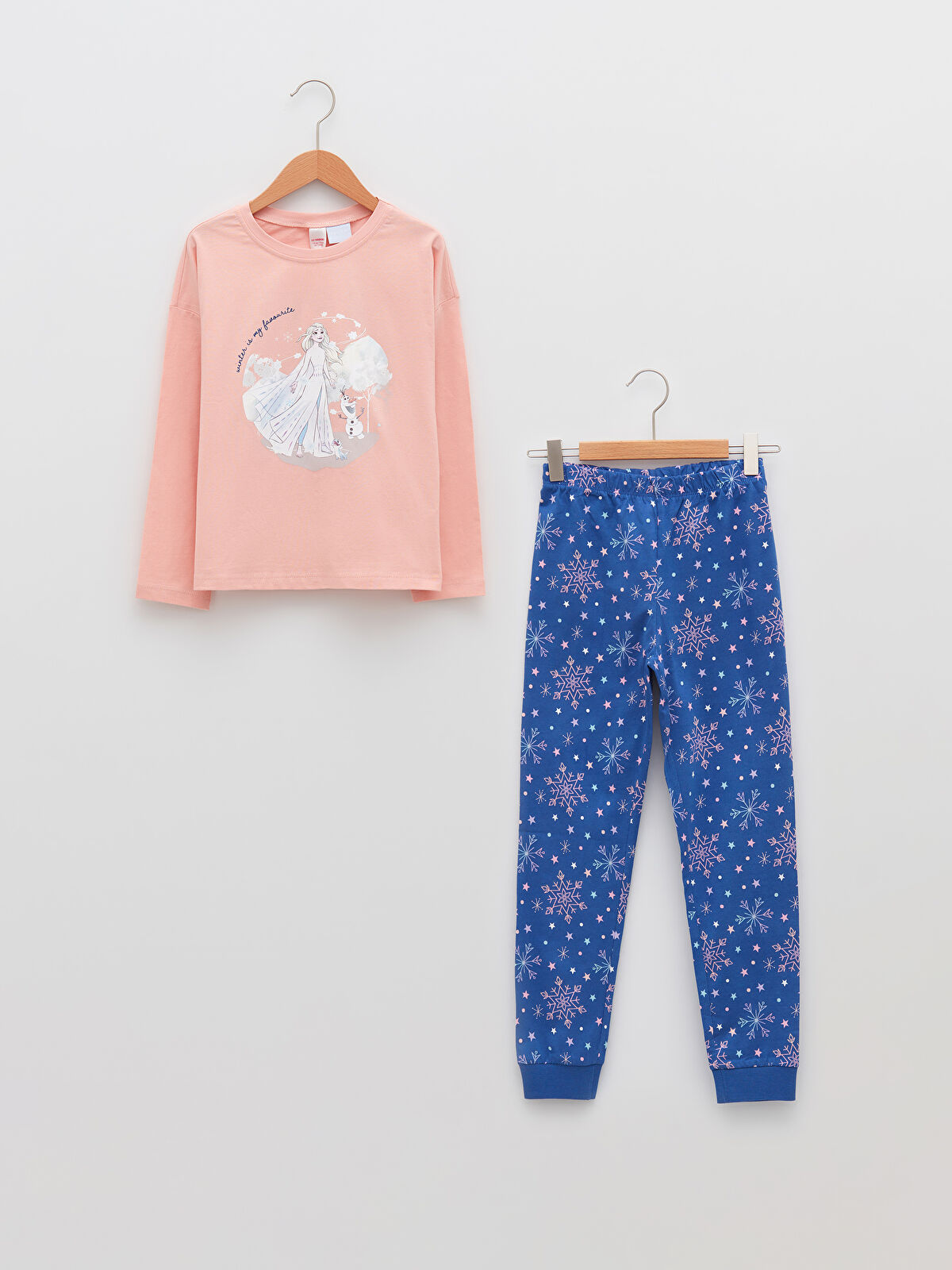 Bisiklet Yaka Elsa Baskılı Uzun Kollu Kız Çocuk Pijama Takımı