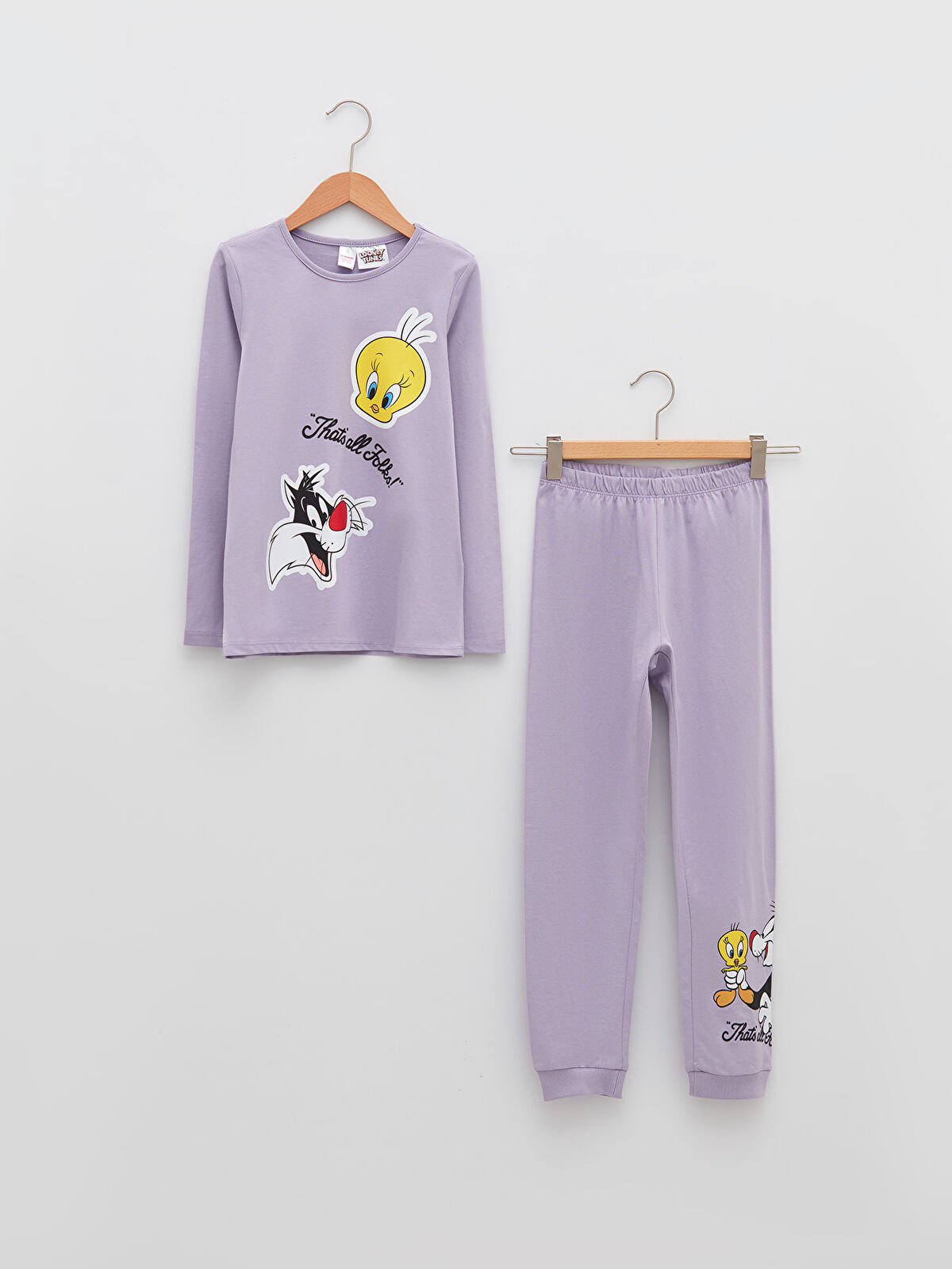 Bisiklet Yaka Looney Tunes Baskılı Uzun Kollu Kız Çocuk Pijama Takımı
