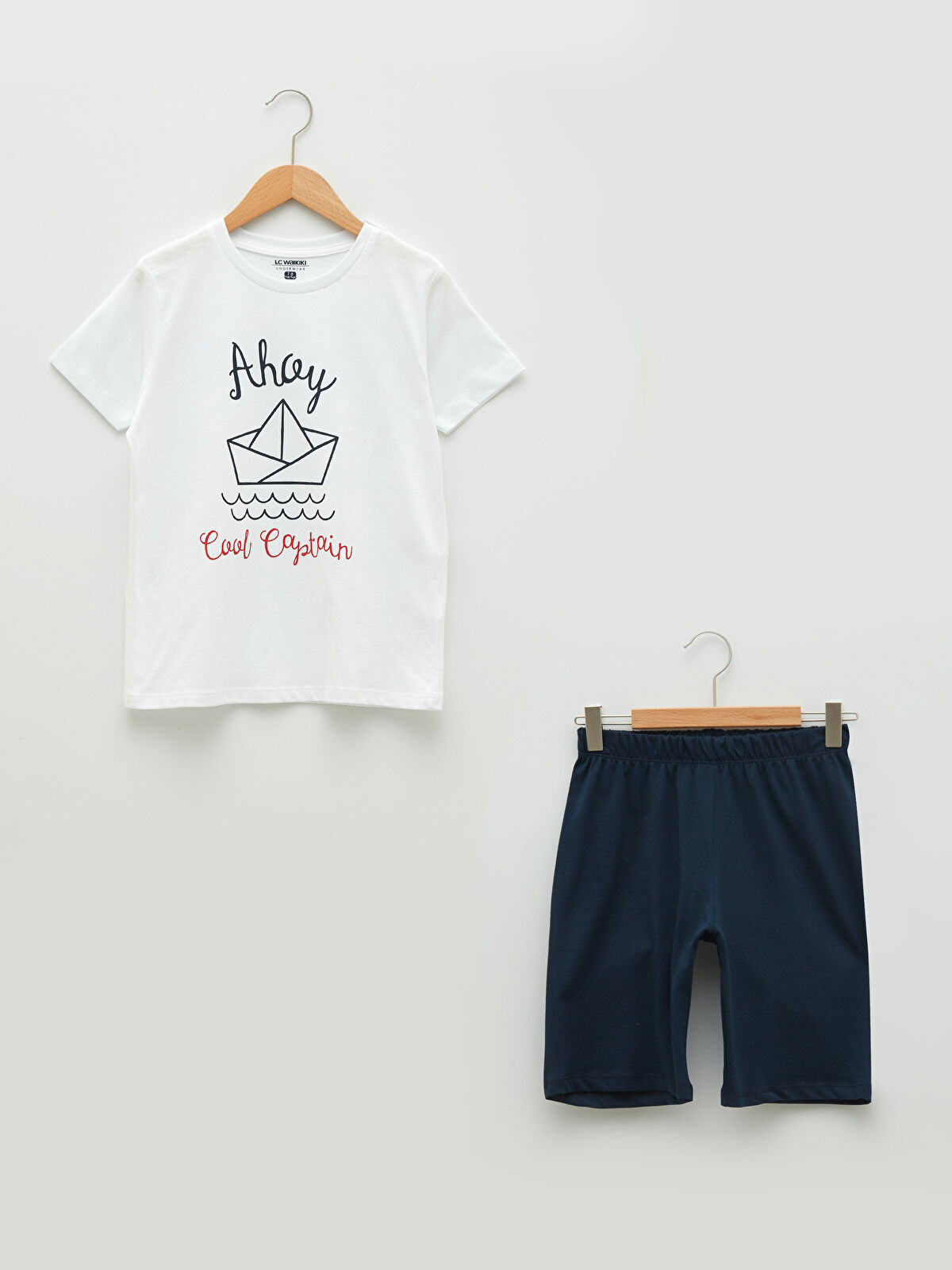 Bisiklet Yaka Baskılı Kısa Kollu Pamuklu Erkek Çocuk Şortlu Pijama Takımı