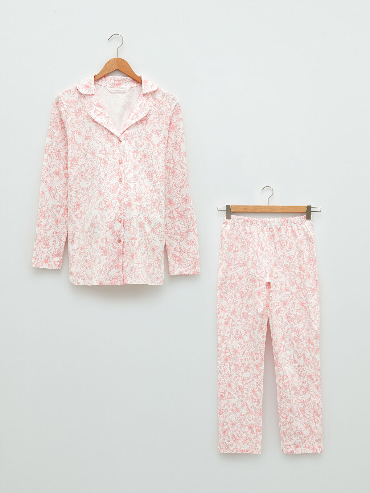 LCW DREAM Gömlek Yaka Çiçekli Uzun Kollu Pamuklu Hamile Pijama Takımı
