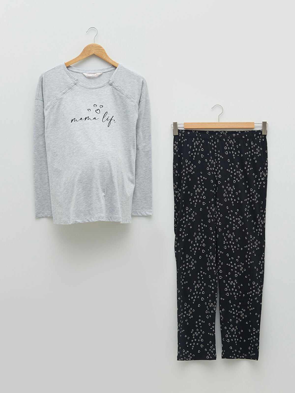 LCW DREAM Bisiklet Yaka Baskılı Uzun Kollu Hamile Pijama Takımı