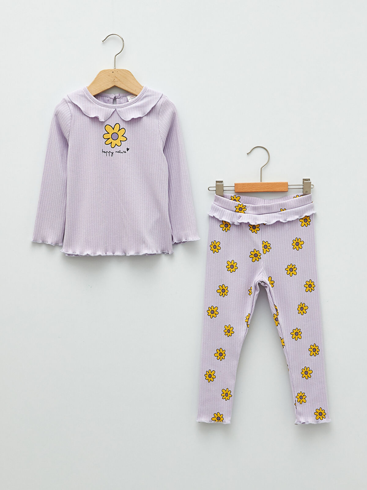 Bisiklet Yaka Uzun Kollu Desenli Kız Bebek Bluz ve Tayt 2'li Takım