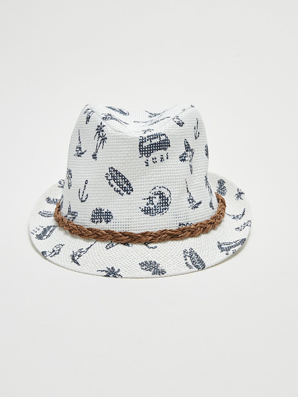 Yaprak Desenli Erkek Çocuk Hasır Fötr Şapka