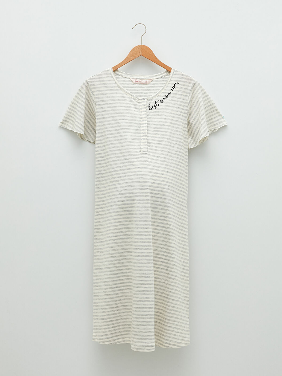 LCW DREAM Bisiklet Yaka Baskılı Kısa Kollu Hamile Gecelik