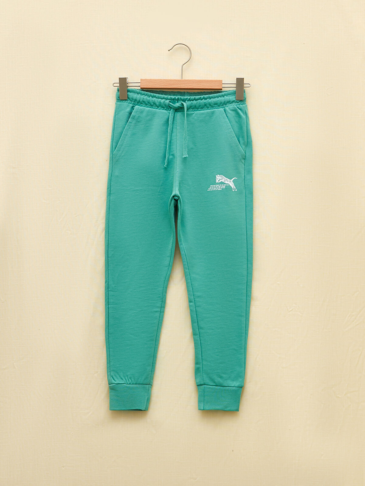 LCW GREEN Beli Lastikli Baskılı Organik Pamuklu Erkek Çocuk Jogger Eşofman Altı